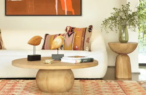 DOVETAIL FURNITURE Kyoto Reclaimed Pine Wood Round Side Table