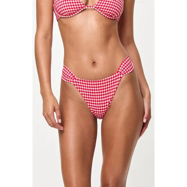 L*Space Dolce Gingham Seersucker Bikini Bottom - Lipstick Red