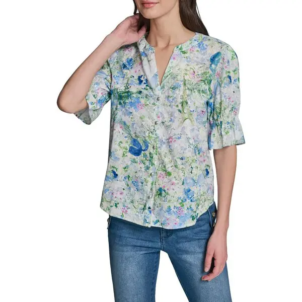 Karl Lagerfeld Paris Printed Puff Sleeve Top
