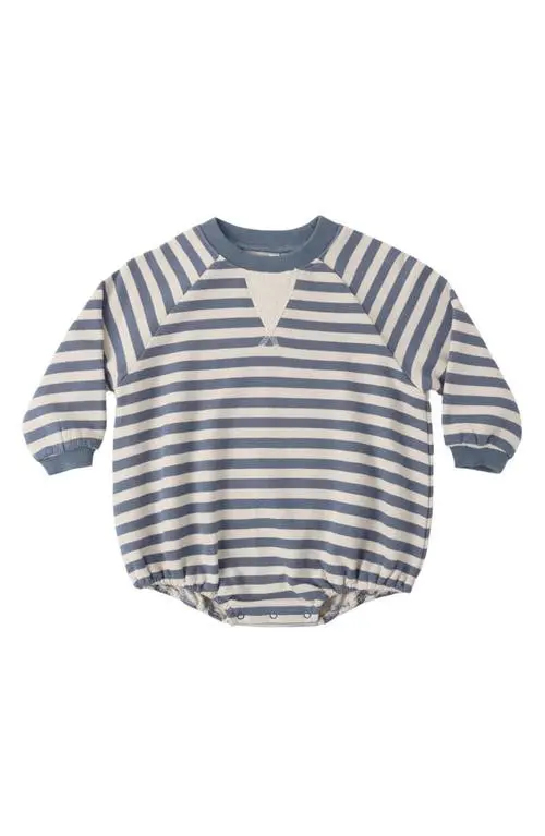 RYLEE + CRU Stripe Crewneck Cotton French Terry Bubble Romper - Marine