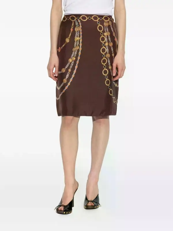 Versace Chain-print Medusa Head Skirt - Brown