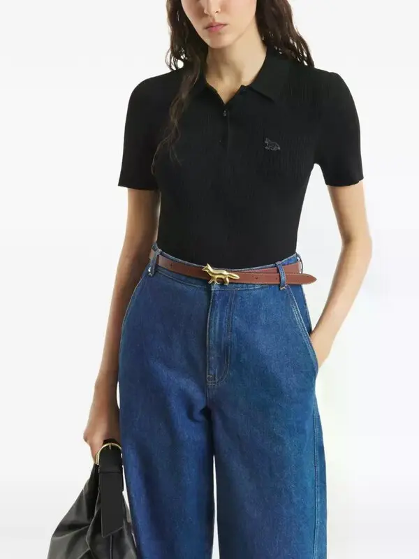 Maison Kitsuné Fox Rib-knit Polo Shirt