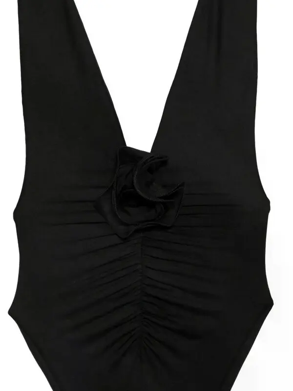 LA REVECHE Samira Floral-appliqué Swimsuit - Black
