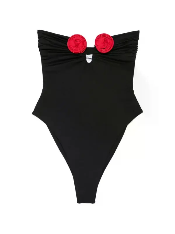 LA REVECHE Alya Floral-appliqué Swimsuit - Black