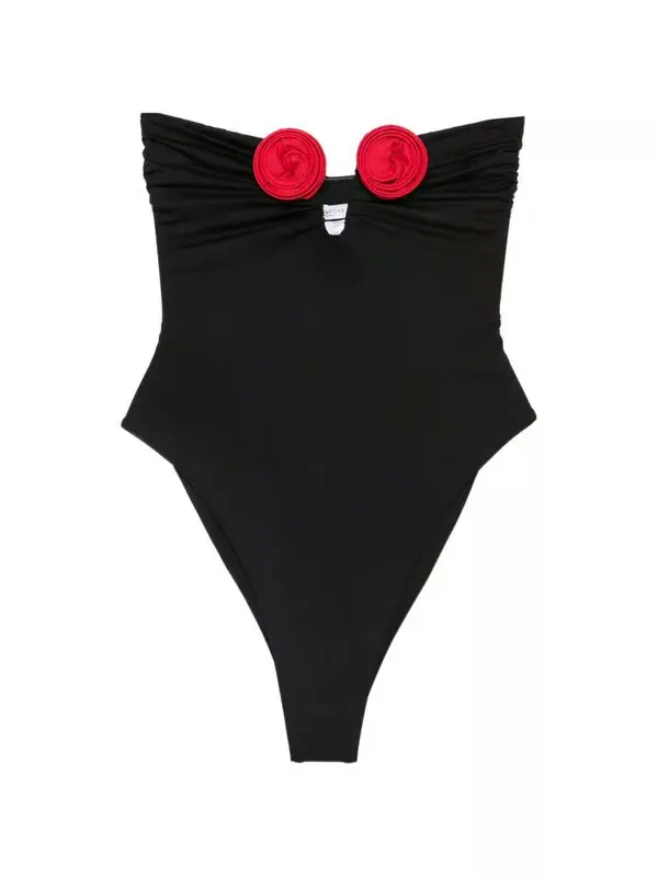 LA REVECHE Alya Floral-appliqué Swimsuit - Black