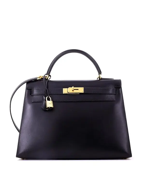 Hermès Kelly 32 Handbag Black Box Calf With Gold Hardware - Noir