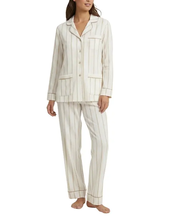 KIP Luxe Stretch Cotton Striped Pajama Set - Champagne