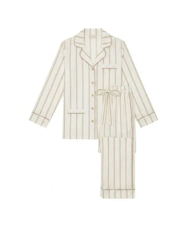 KIP Luxe Stretch Cotton Striped Pajama Set - Champagne