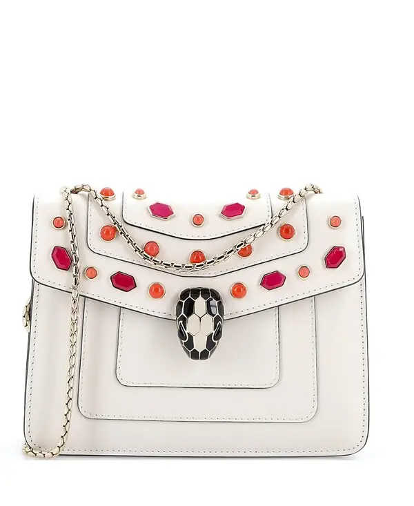BVLGARI Serpenti Forever Embellished Shoulder Bag - White