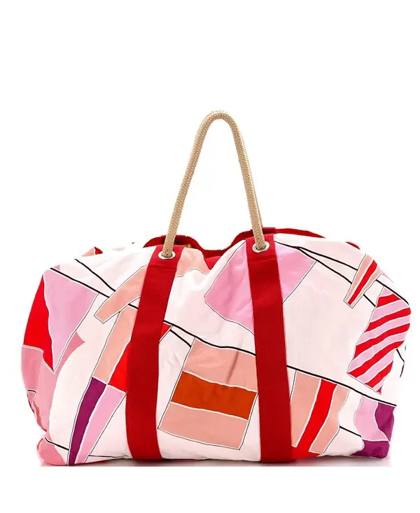Hermès Large Drapeaux Au Vent Printed Canvas Bag - Red/ Pink/ Red