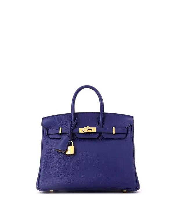 Hermès Birkin 25 Handbag Verso Novillo With Gold Hardware - Verso - Bleu Saphir/gris Mouette
