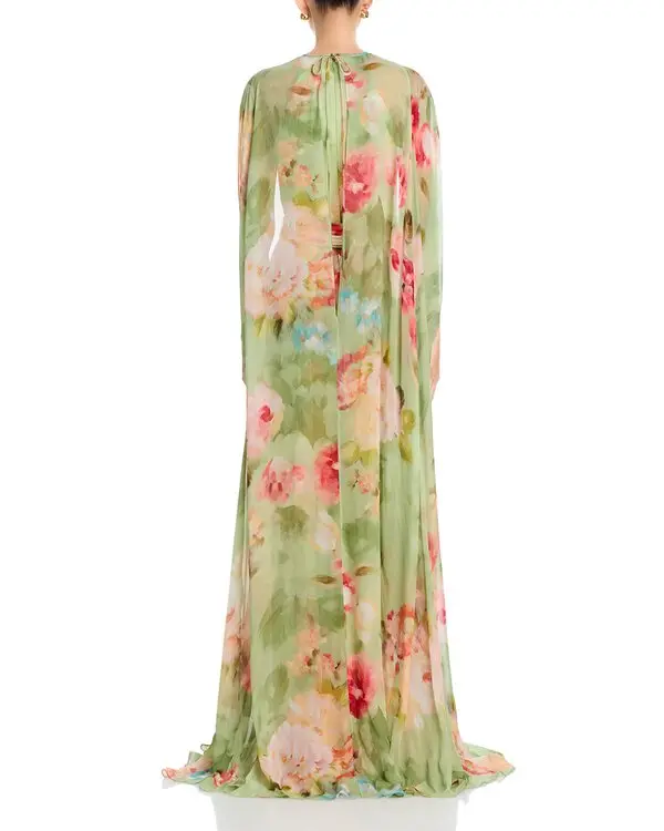 Rickie Freeman For Teri Jon Chiffon Floral Cape Gown