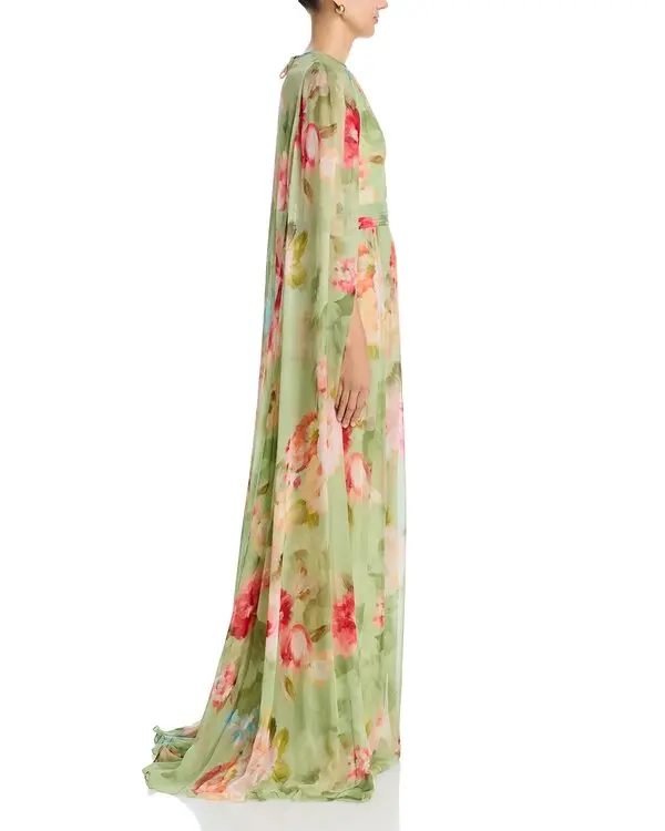 Rickie Freeman For Teri Jon Chiffon Floral Cape Gown