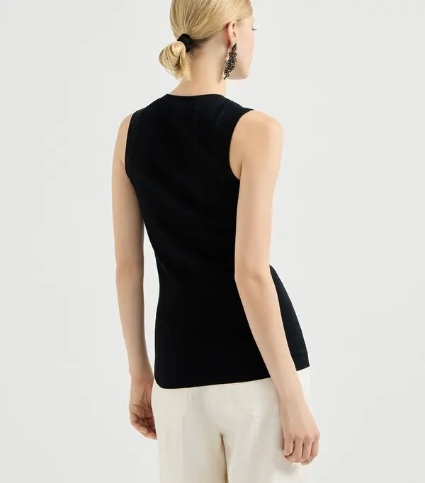 Brunello Cucinelli Embellished V-neck Stretch Cotton T-shirt - Black