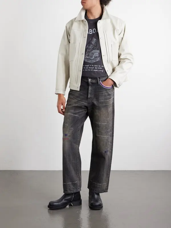 NEIGHBORHOOD Savage Wide-leg Bead-embellished Distressed Jeans