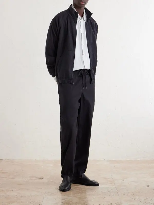 JAMES PERSE Straight-leg Linen-blend Canvas Drawstring Trousers - Black