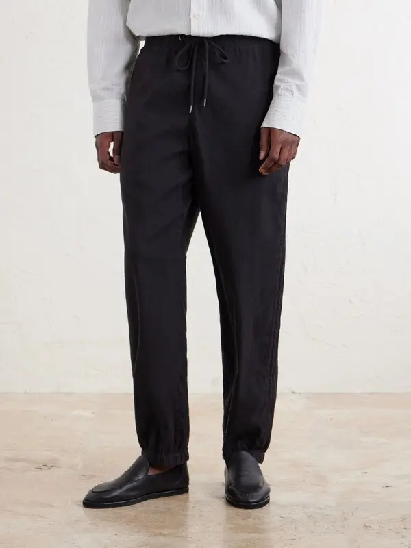 JAMES PERSE Straight-leg Linen-blend Canvas Drawstring Trousers - Black