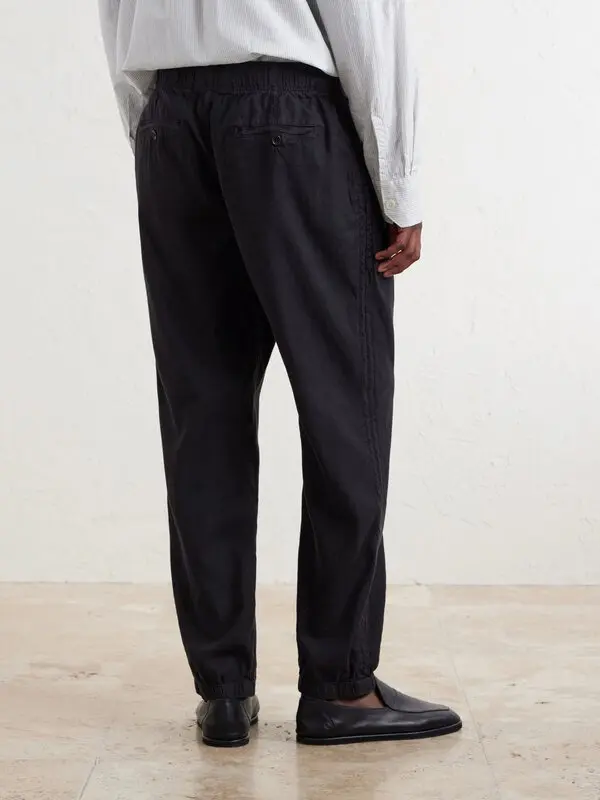 JAMES PERSE Straight-leg Linen-blend Canvas Drawstring Trousers - Black