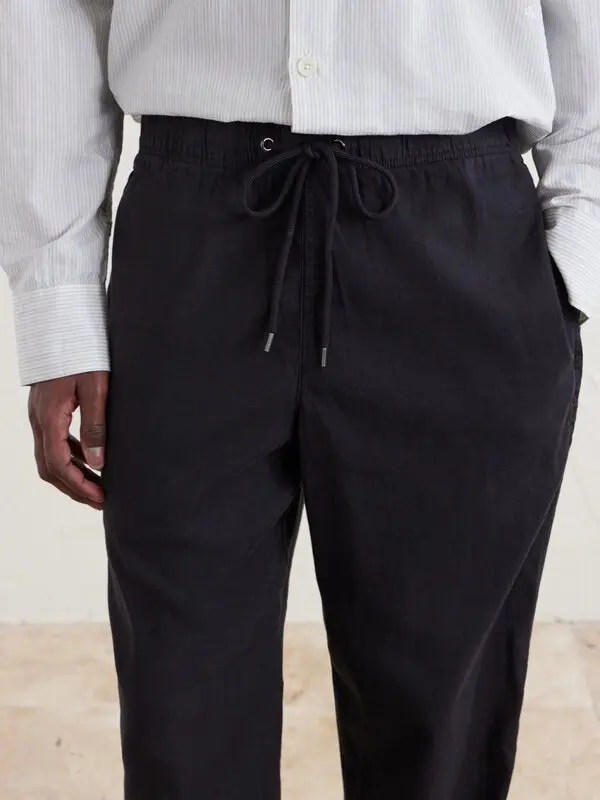 JAMES PERSE Straight-leg Linen-blend Canvas Drawstring Trousers - Black