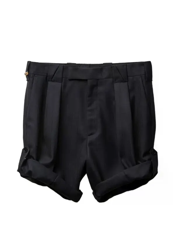 Versace Pinstriped Wool Formal Shorts With Medusa Hardware - Blue