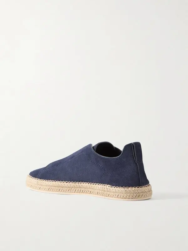 Zegna Triple Stitch™ Leather-trimmed Suede Slip-on Sneakers - Blue