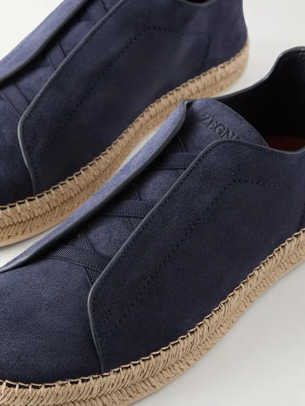 Zegna Triple Stitch™ Leather-trimmed Suede Slip-on Sneakers - Blue