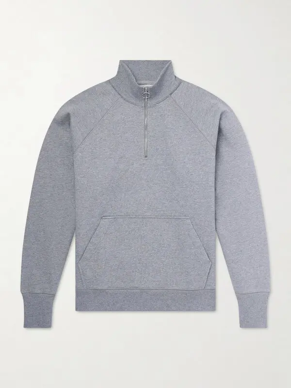 DRAKE'S Cotton-jersey Half-zip Sweater
