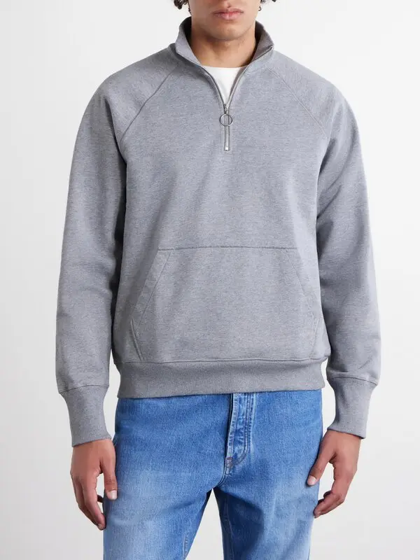 DRAKE'S Cotton-jersey Half-zip Sweater