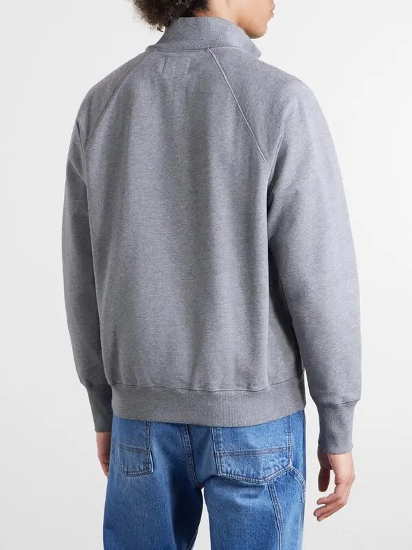 DRAKE'S Cotton-jersey Half-zip Sweater