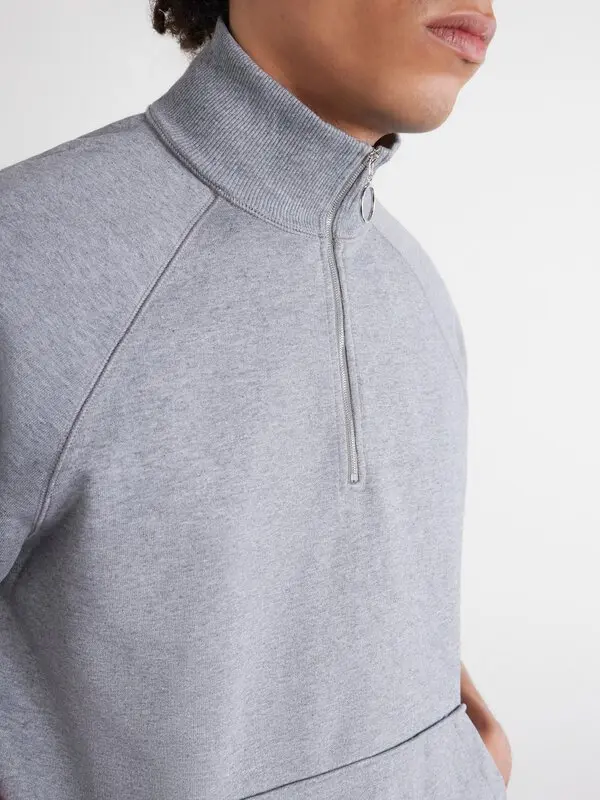 DRAKE'S Cotton-jersey Half-zip Sweater