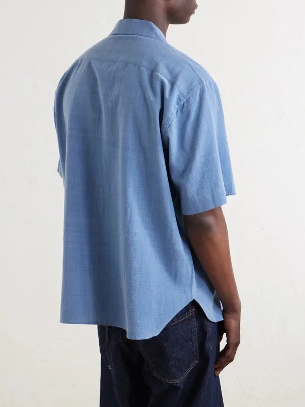 KARDO Ronen Convertible-collar Embroidered Cotton Shirt - Blue