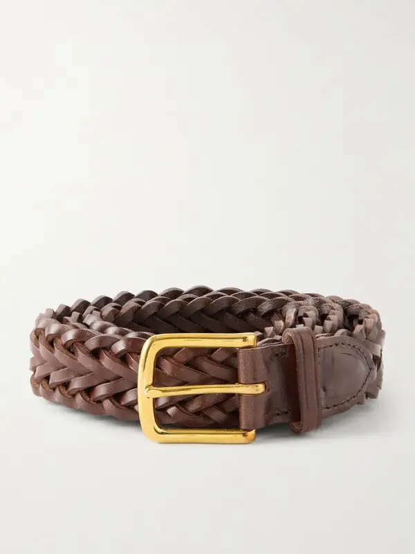 DRAKE'S 3cm Woven Leather Belt - Brown