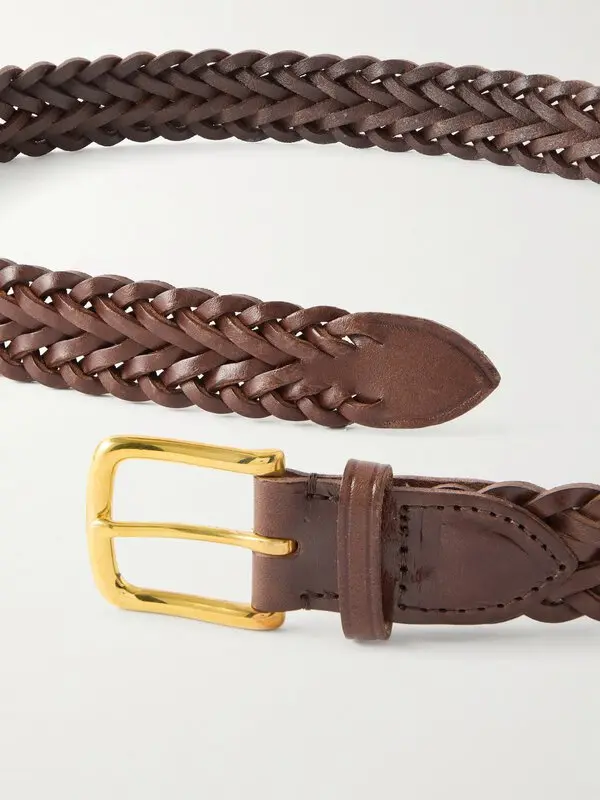 DRAKE'S 3cm Woven Leather Belt