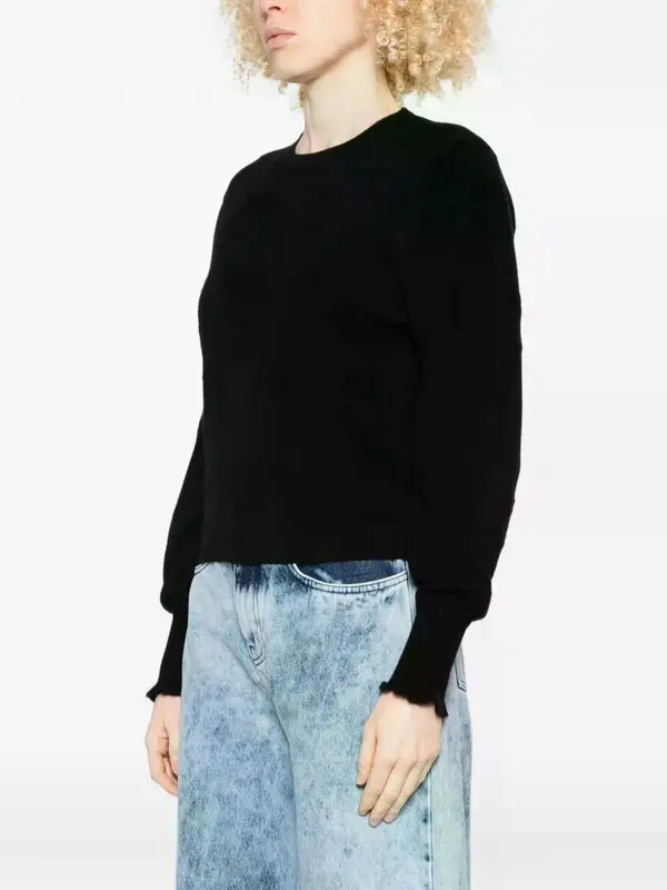 Pinko Patterned Round Neck Long Sleeve Sweater With Ruffled Cuffs