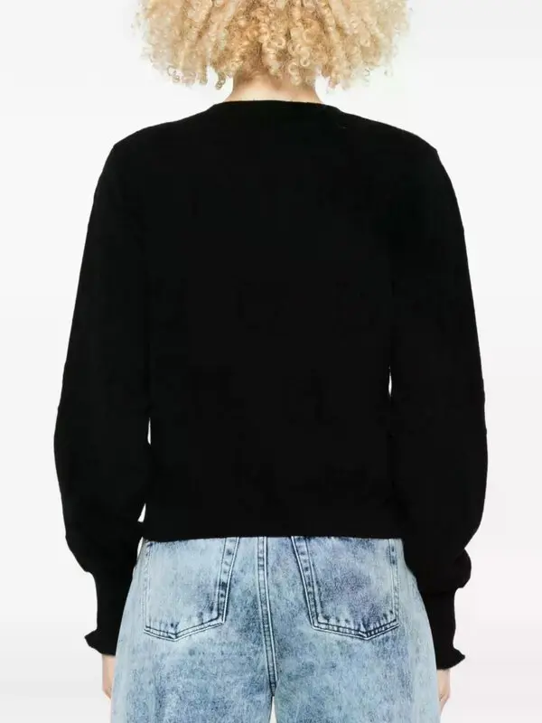 Pinko Patterned Round Neck Long Sleeve Sweater With Ruffled Cuffs