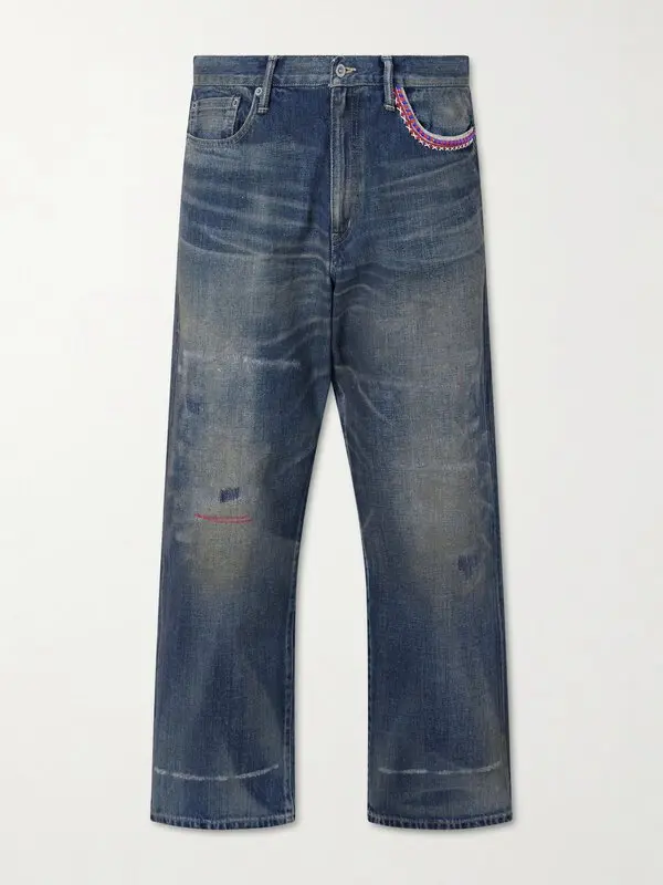 NEIGHBORHOOD Savage Wide-leg Distressed Jeans - Blue
