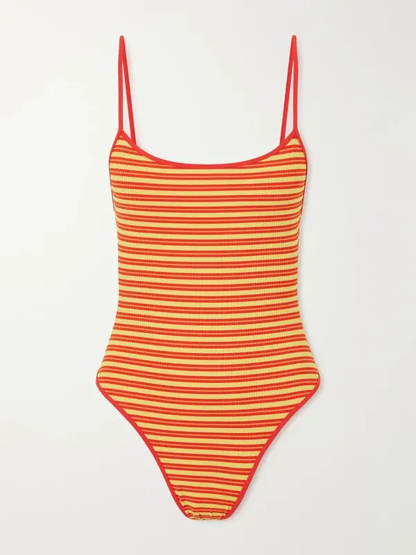 LIDO Striped Ribbed One-piece Swimsuit - Orange