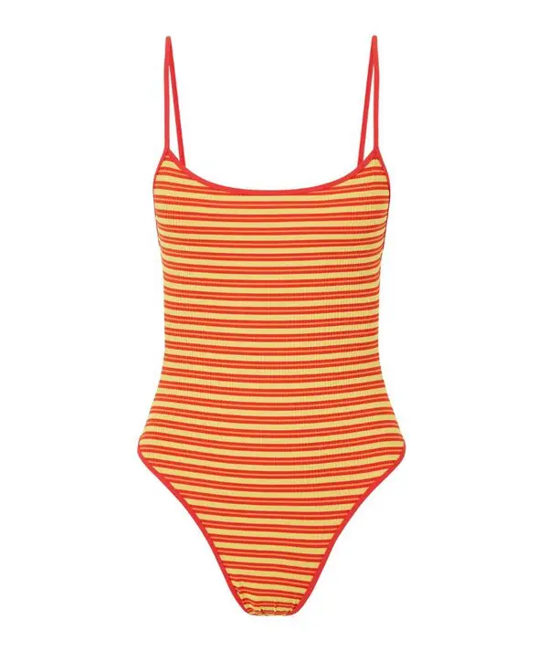 LIDO Striped Ribbed One-piece Swimsuit - Orange