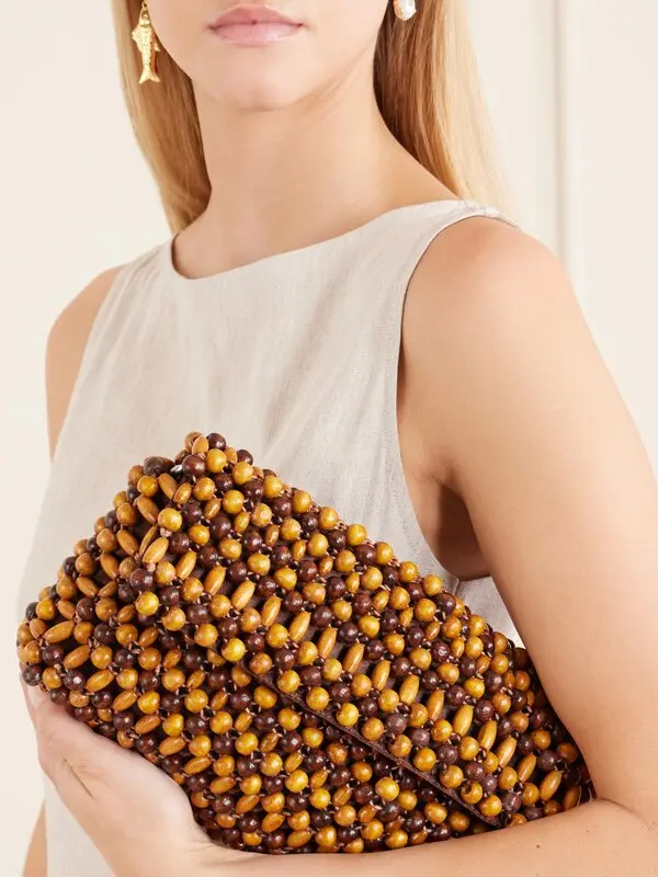 Staud Timmy Wooden-beaded Shoulder Bag - Brown