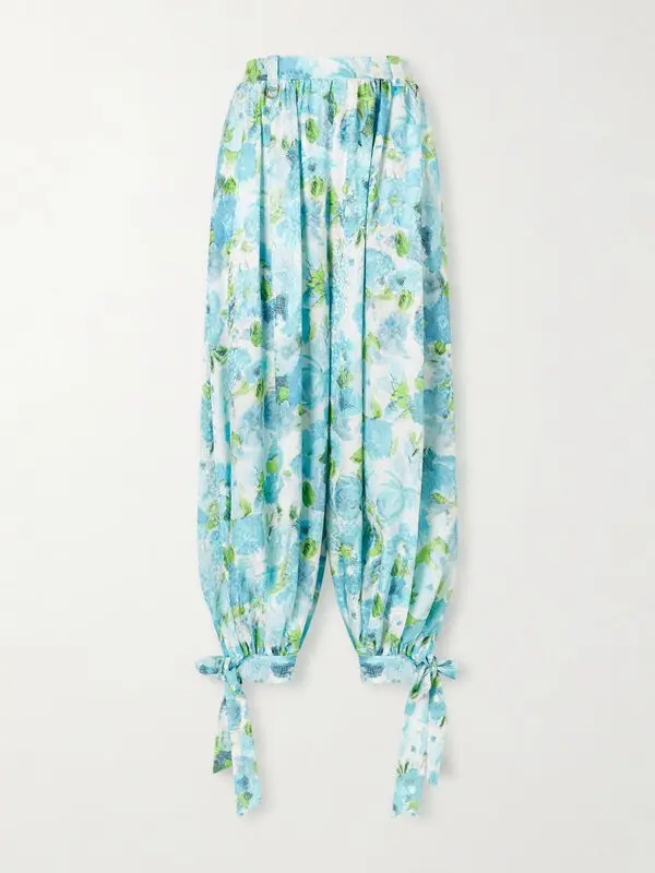 Chloé Floral-print Silk-jacquard Balloon Pants - Blue