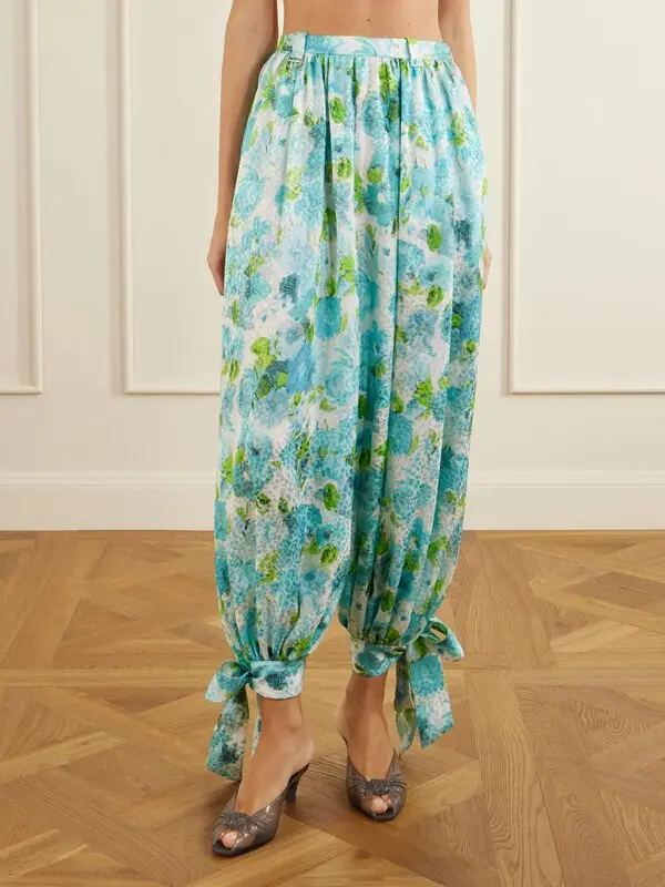 Chloé Floral-print Silk-jacquard Balloon Pants - Blue