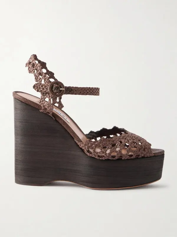 AQUAZZURA Bossa Nova 130 Crocheted Raffia Platform Sandals - Brown