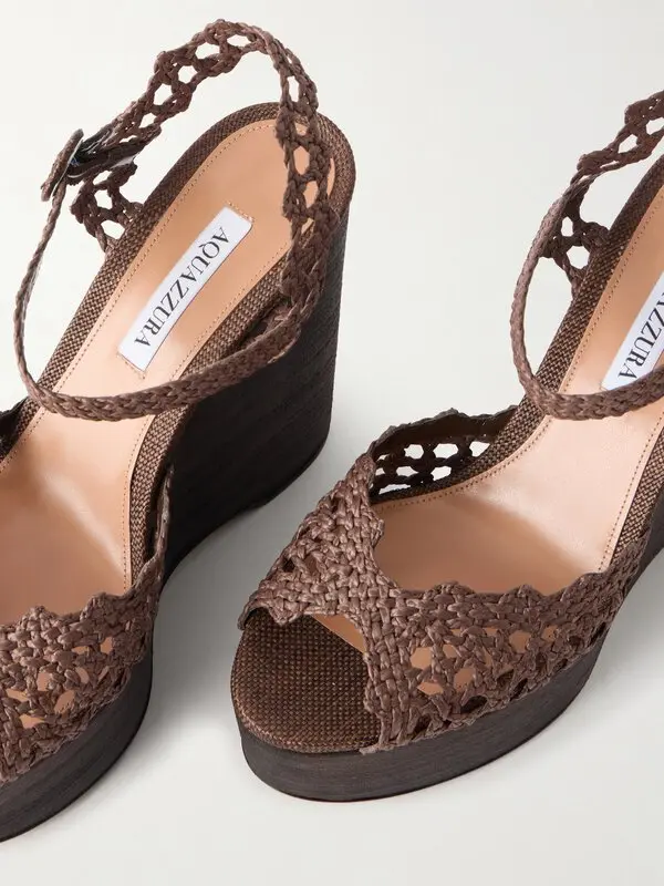 AQUAZZURA Bossa Nova 130 Crocheted Raffia Platform Sandals - Brown