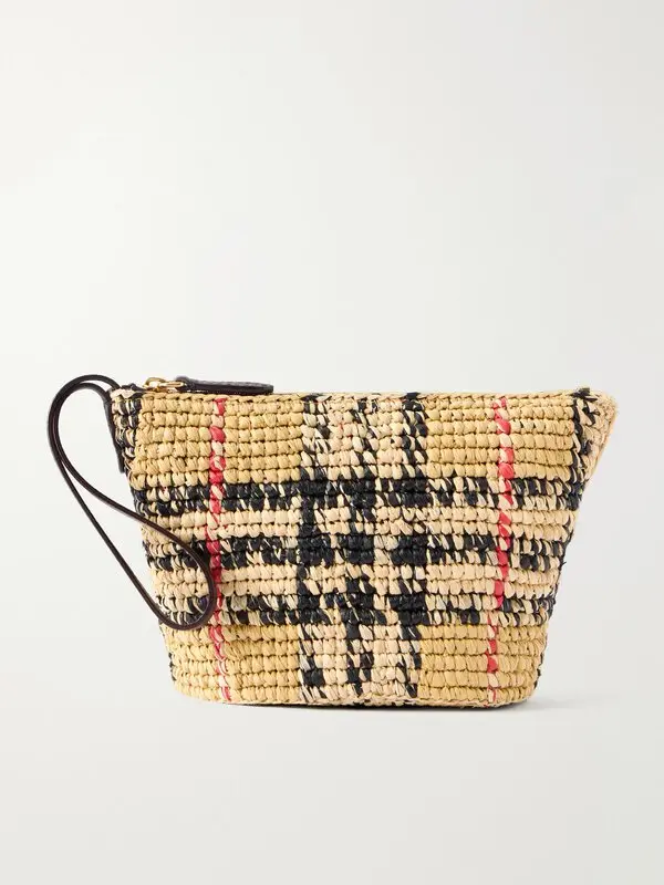 Burberry Margate Leather-trimmed Raffia Clutch - Neutrals