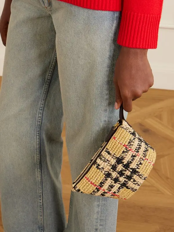 Burberry Margate Leather-trimmed Raffia Clutch - Neutrals