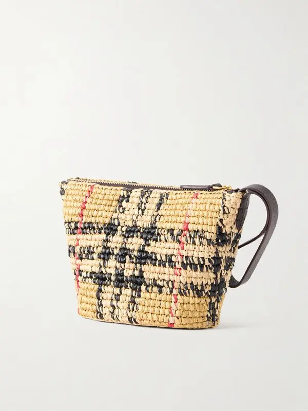 Burberry Margate Leather-trimmed Raffia Clutch - Neutrals
