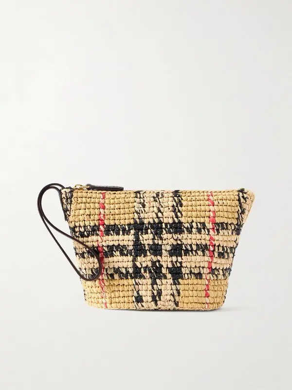 Burberry Margate Leather-trimmed Raffia Clutch - Neutrals
