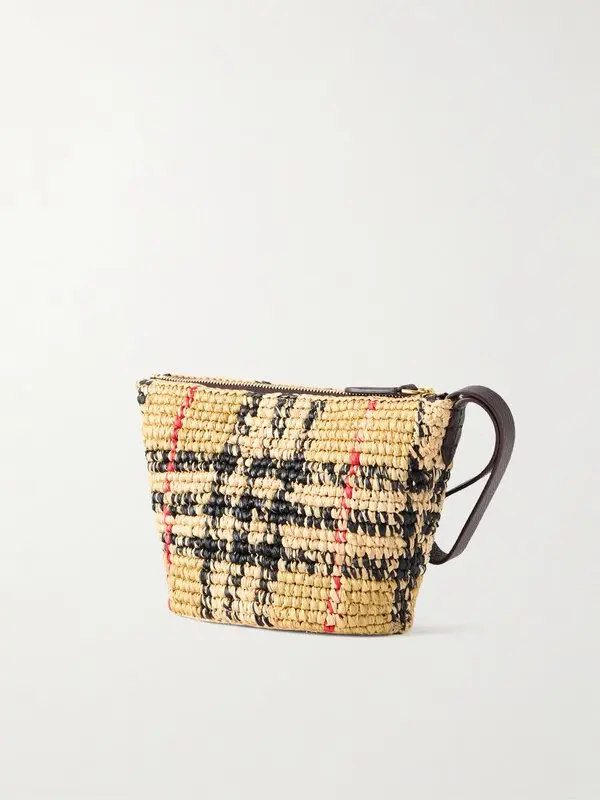 Burberry Margate Leather-trimmed Raffia Clutch - Neutrals