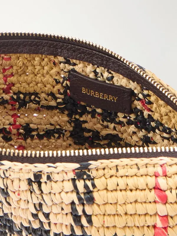 Burberry Margate Leather-trimmed Raffia Clutch - Neutrals