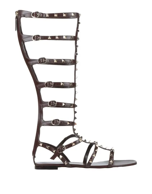 Valentino Garavani Dark Leather Gladiator Sandals With Studs